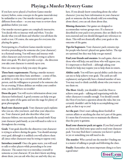 Rules for Freeform Games murder mystery games - Freeform Games LLP